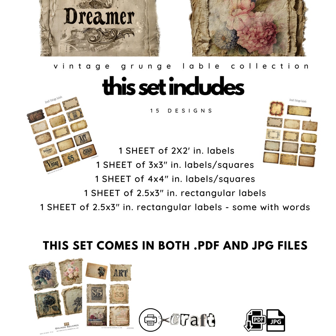 Vintage Grunge Labels: Junk Journal Ephemera (PDF & JPG) - Etsy