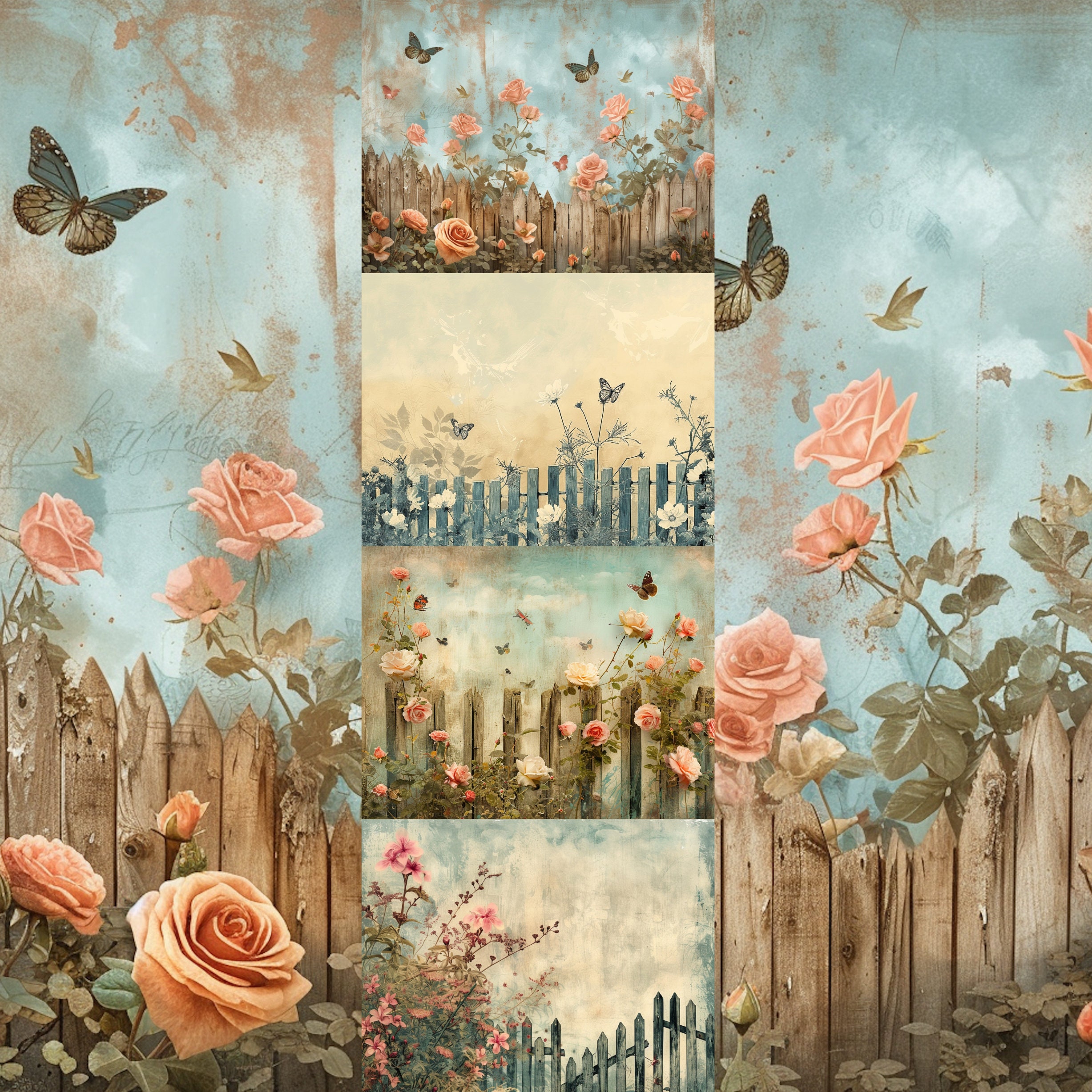 Rustic Floral Fence Junk Journal Pages: Vintage Scrapbook Paper ...