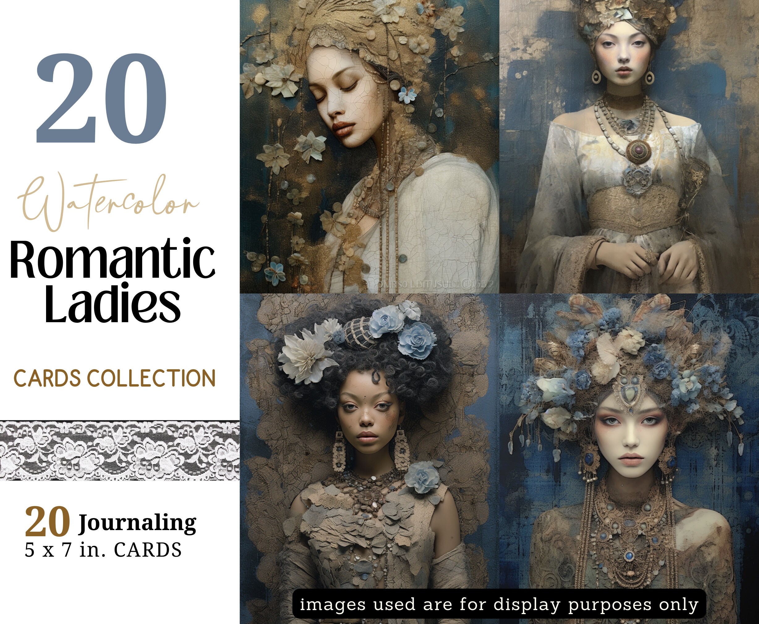 Beautiful Lady Portraits Journaling Papers, ATC Card, Crafting Paper ...