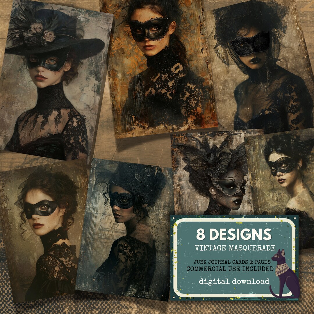 Vintage Grunge Masquerade Lady Junk Journal Cards & Printable Papers ...