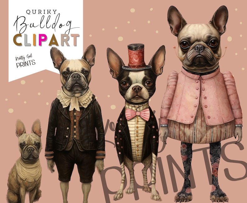 Quirky Dog Clipart, Vintage Bulldog Png Clipart, Journal Png, Digital ...