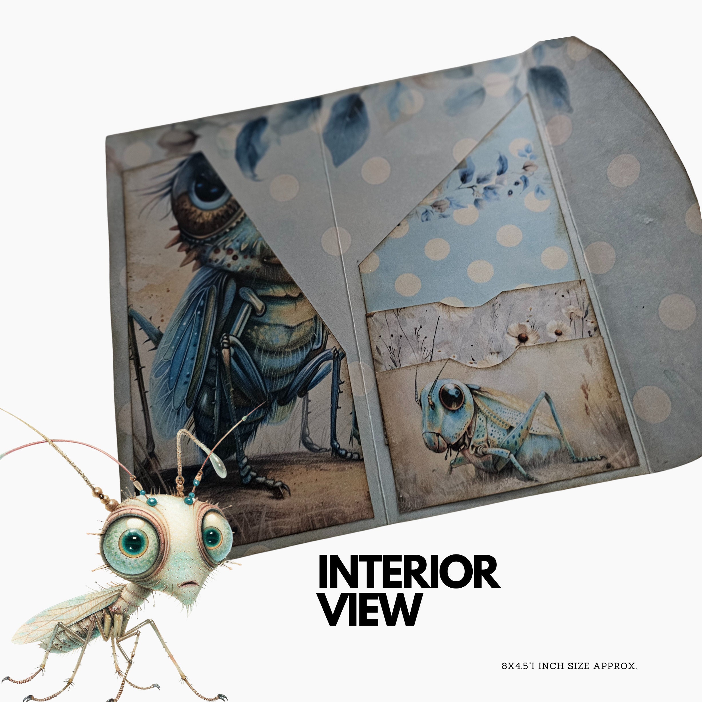 Quirky Bug Junk Journal Folio, Folding Pocket Folder, Folio, Whimsical ...