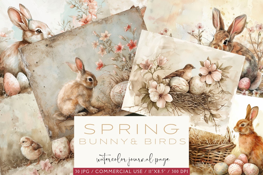 Easter Bunny Junk Journal Kit Easter Digital Paper Bunny Floral ...