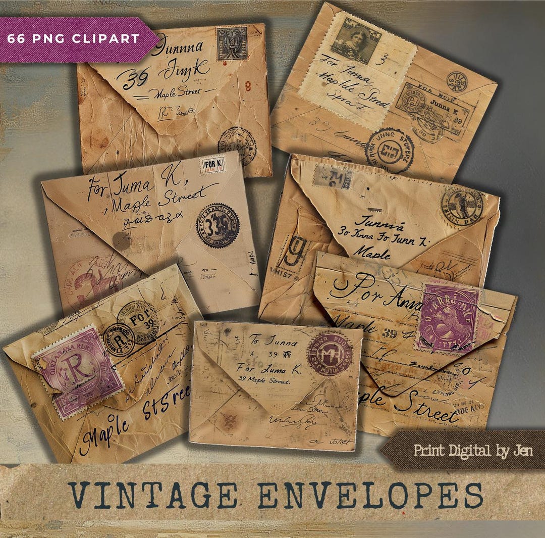 Vintage Ephemera Envelopes PNG Clipart: Junk Journal Supplies (digital ...