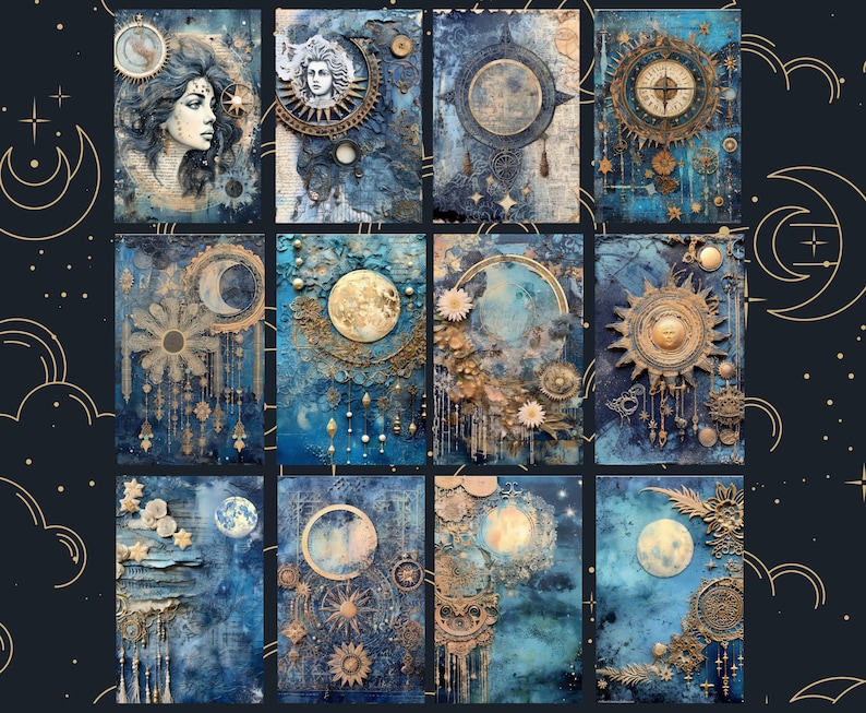Moon Journal Pages, Mixed Media Moon Junk Journal Kit, Digital Papers ...