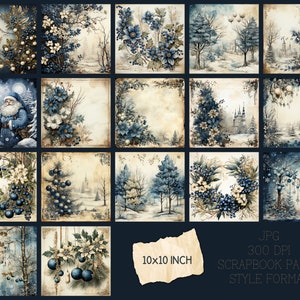 Blue Christmas Scrapbook Paper: Vintage Holiday Collage (digital ...