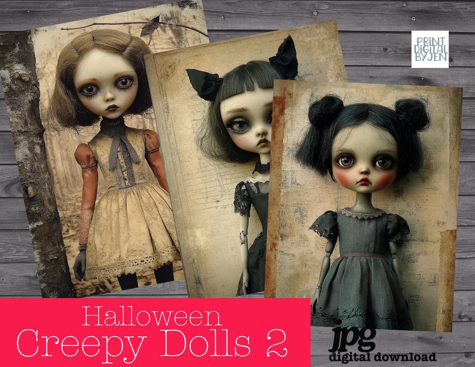 Creepy Dolls Junk Journal: Gothic Grunge Collage Sheets (digital ...