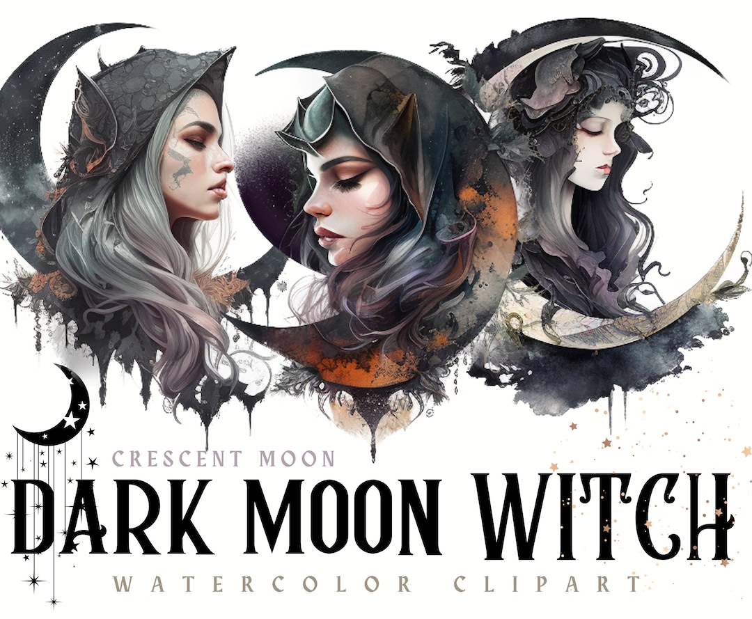 Moon Witch Clipart, Witch Clip Art, Lunar Witch Clipart, Moon Goddess ...