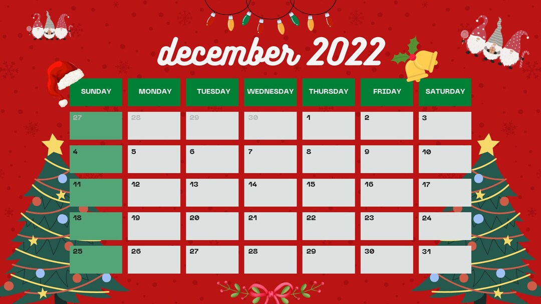 EDITABLE December 2022 Calendar, Christmas Calender, Printable Editable ...