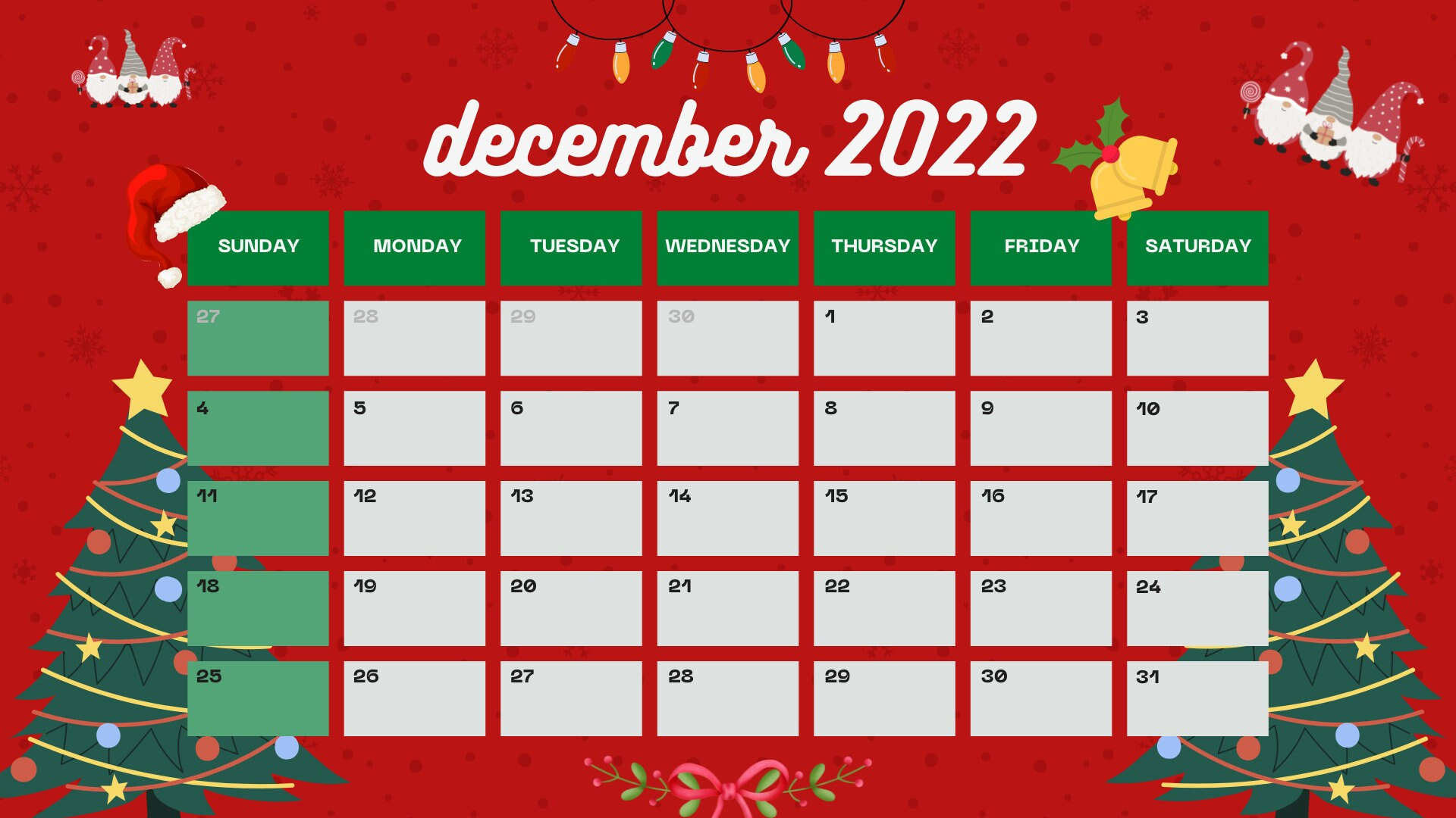 EDITABLE December 2022 Calendar, Christmas Calender, Printable Editable ...