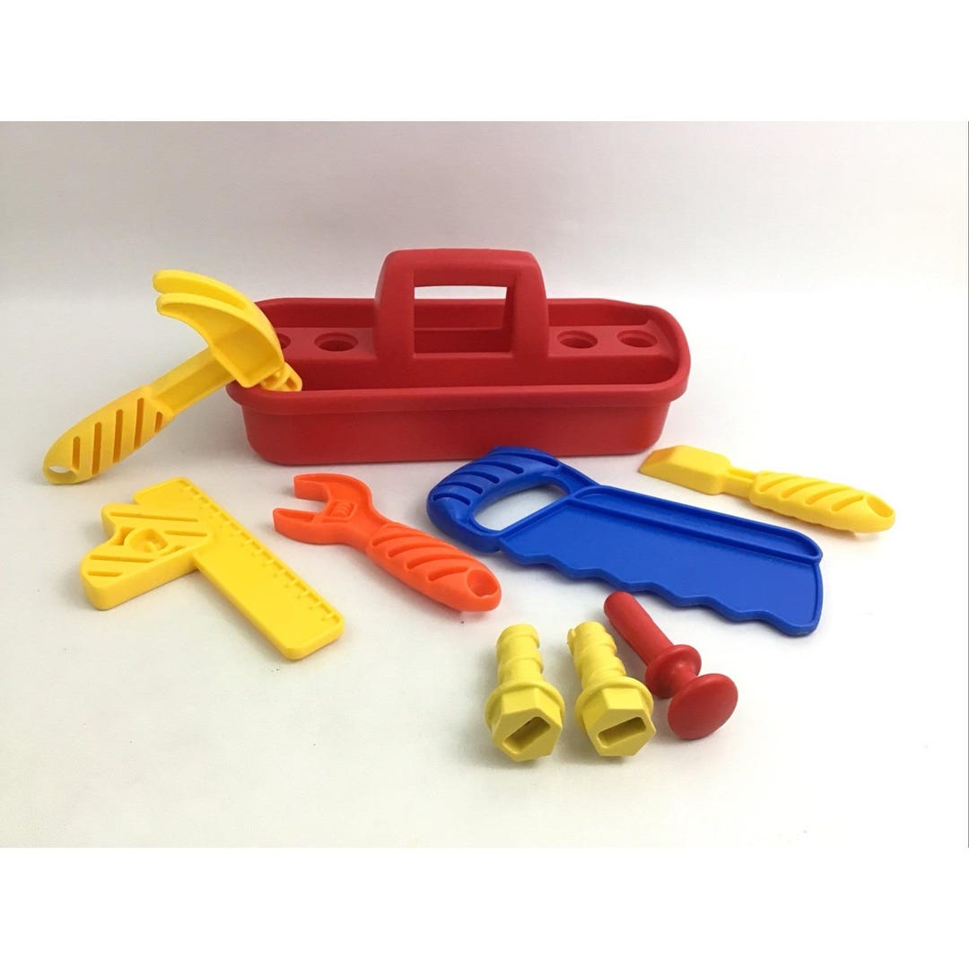 Little Tikes Work Bench Red Tool Box Saw Hammer Wrench Ruler Screws ...