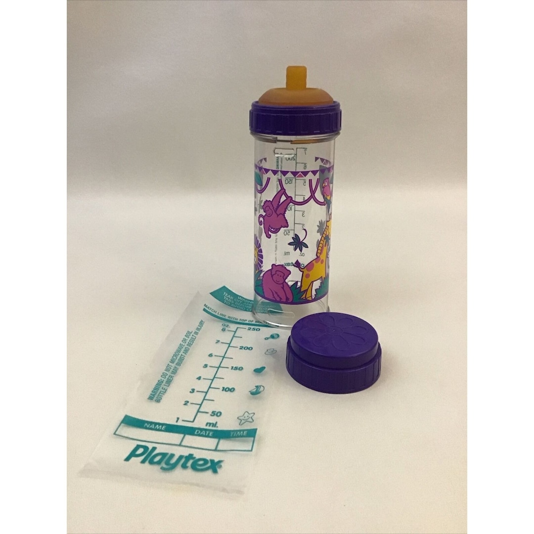 Playtex Baby Bottle Design Zoo Animals Drop Ins 8oz Nipple Cap Bag ...