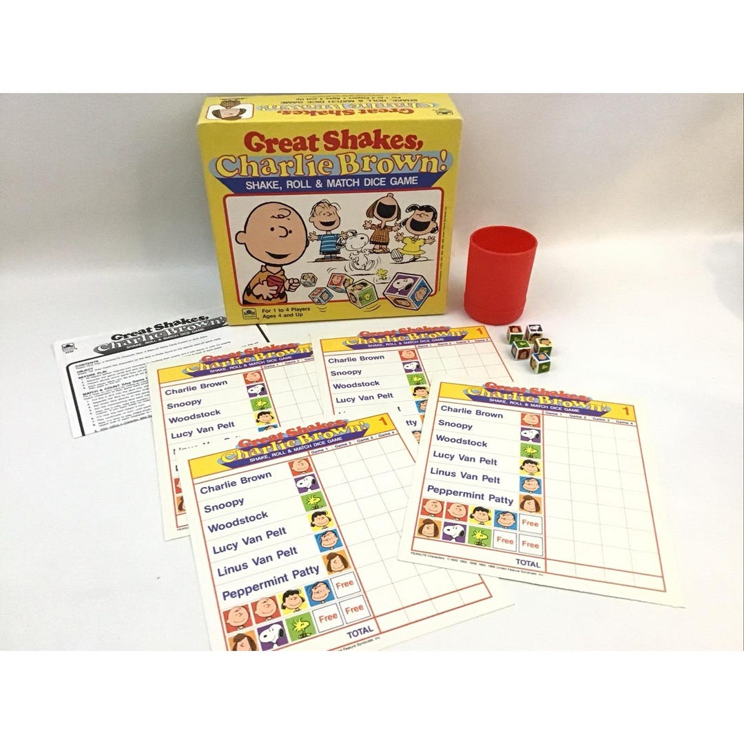 Great Shakes Charlie Brown Game Golden Roll & Match Dice Peanuts Game ...