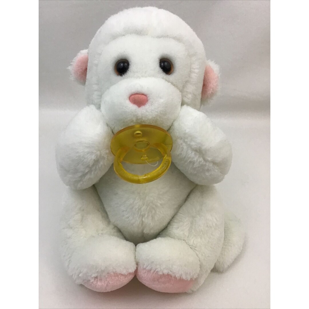 Dakin Monkey Plush White Fun Farm 1985 W Pacifier Pink Accents 10” - Etsy