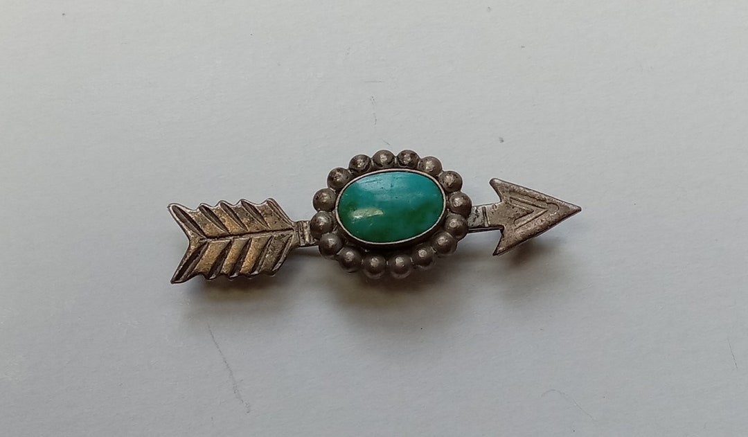 Vintage Old Pawn Turquoise Sterling Silver Arrow Brooch Pin Fred Harvey ...