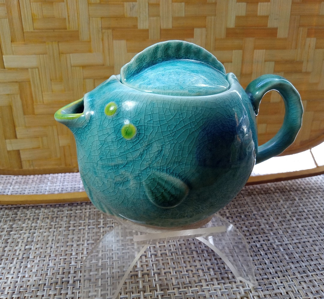 Charming Signed Vintage Aqua Ceramic Fish Teapot Studio Pottery Rare ...