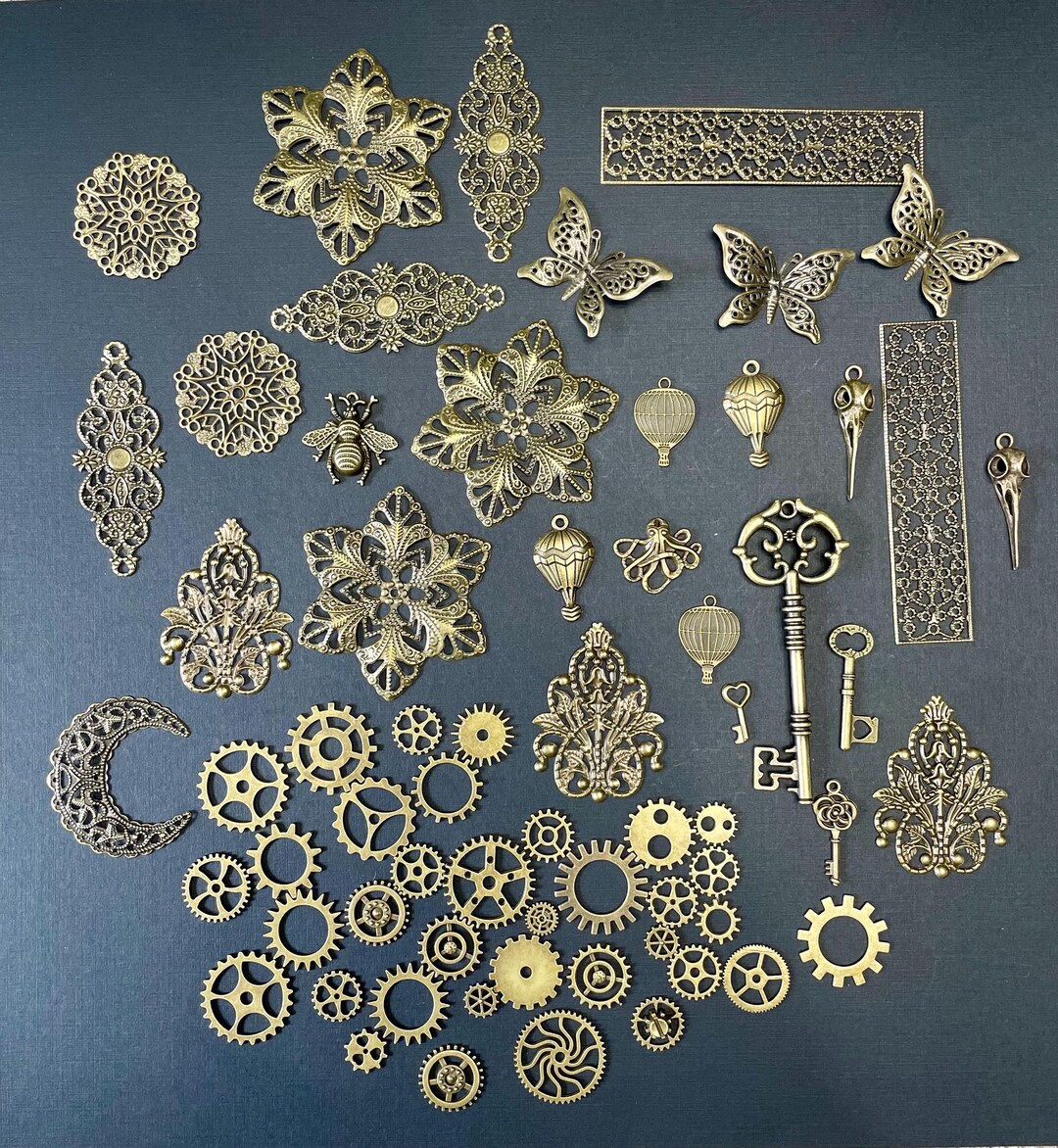 Large Steampunk Metal Embellishment Assortment in Antique Bronze Metal ...