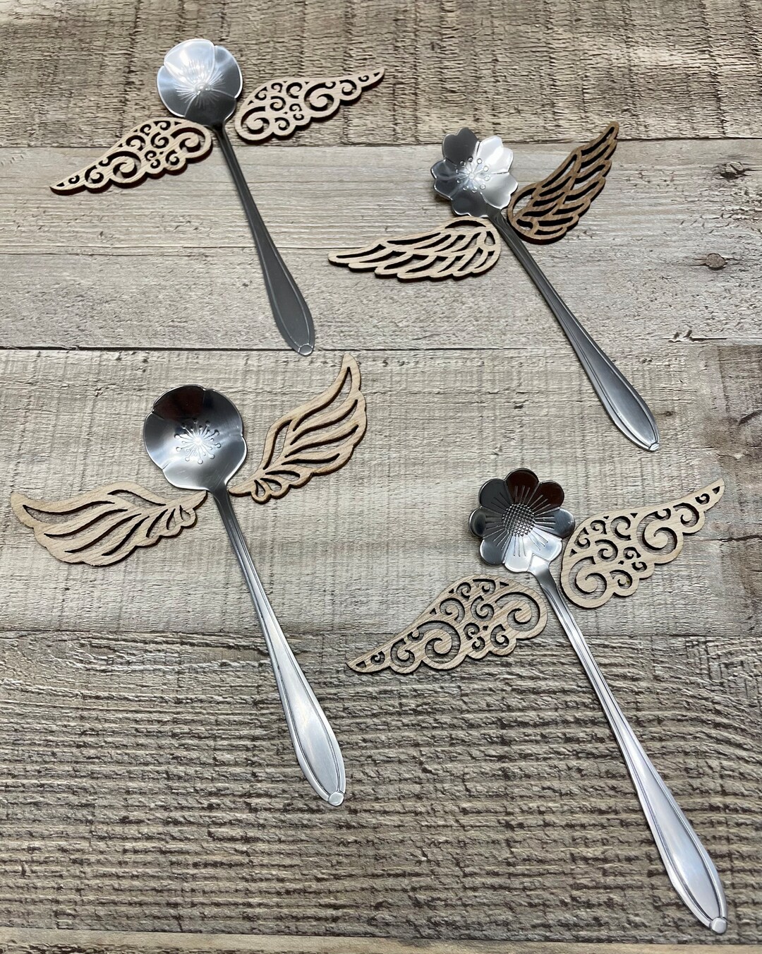 Flying Spoon Kit Wood Angel Wings & 5 Decorative Spoon Decorative ...