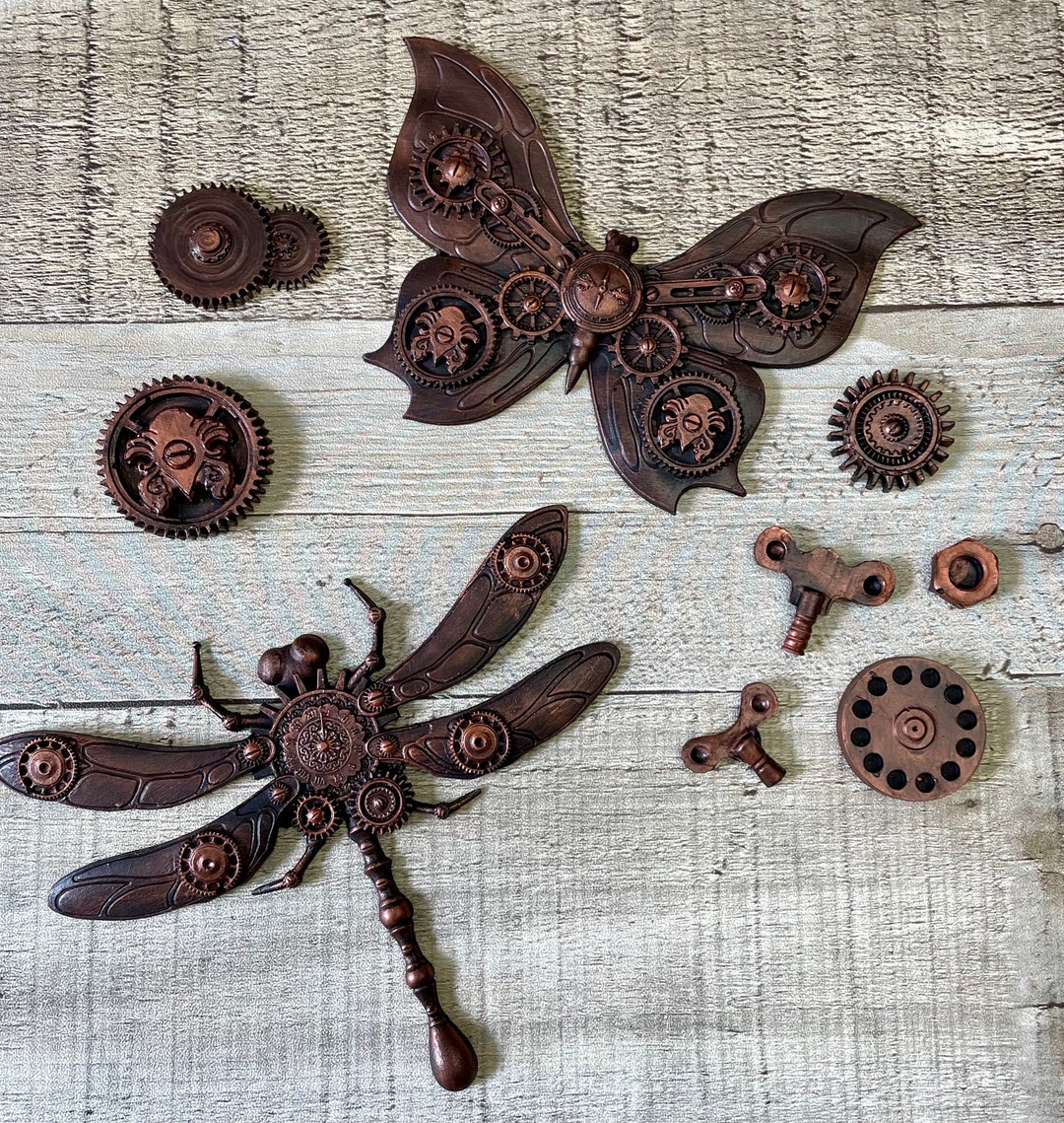 Large Steampunk Butterfly and Dragonfly Set Hand Cast and Hand Painted ...