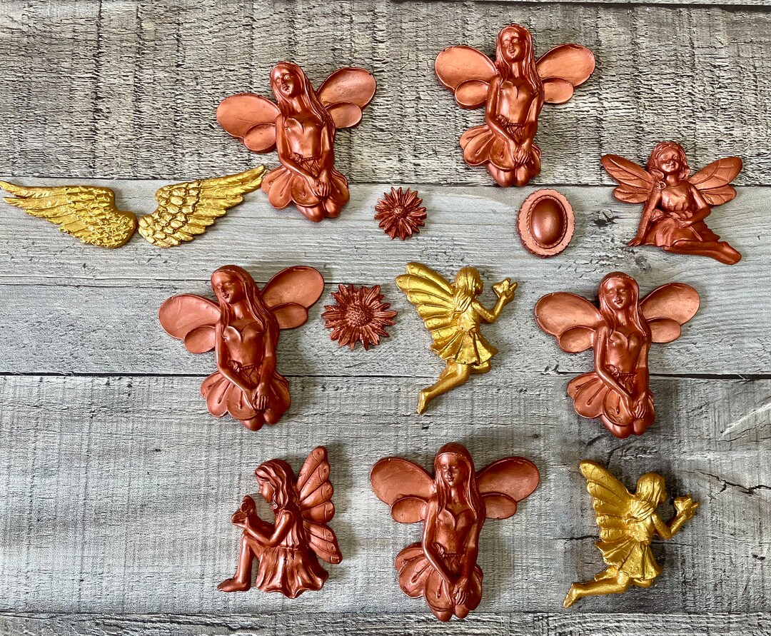 Large Set of Handmade & Hand Painted Resin Fairies, Wings and Flowers ...
