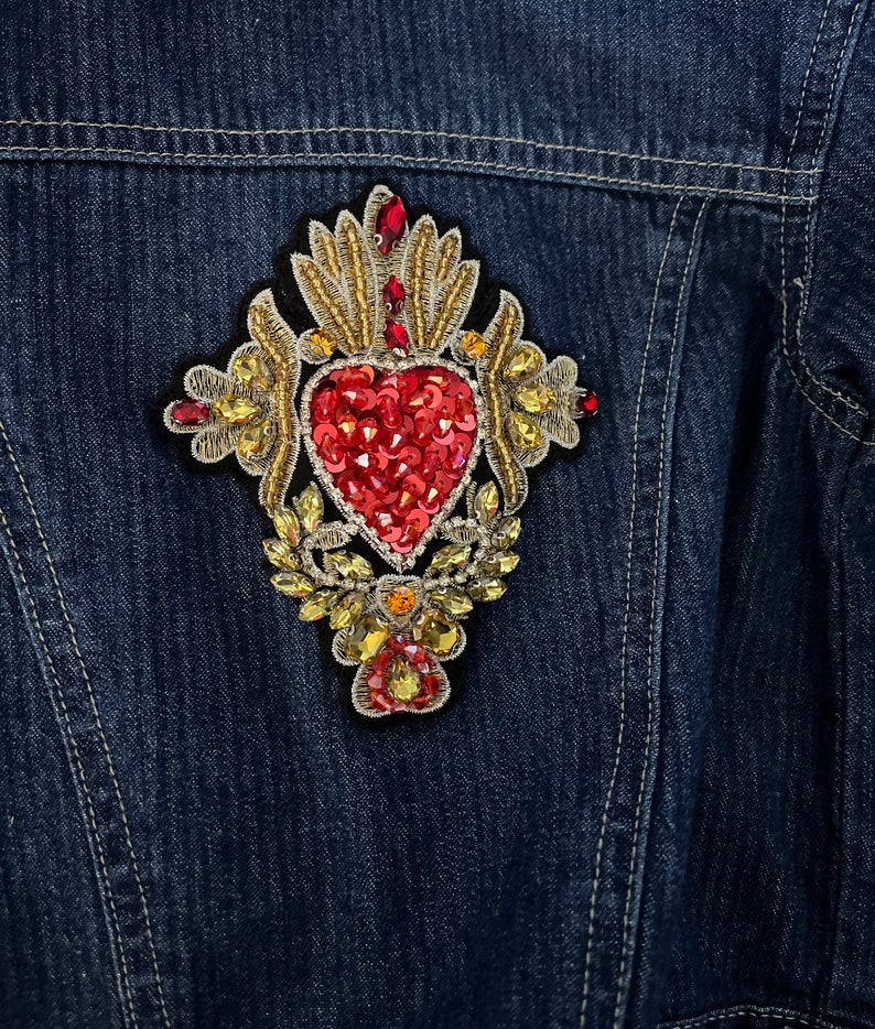 Denim Jacket With Sequin Heart - Etsy