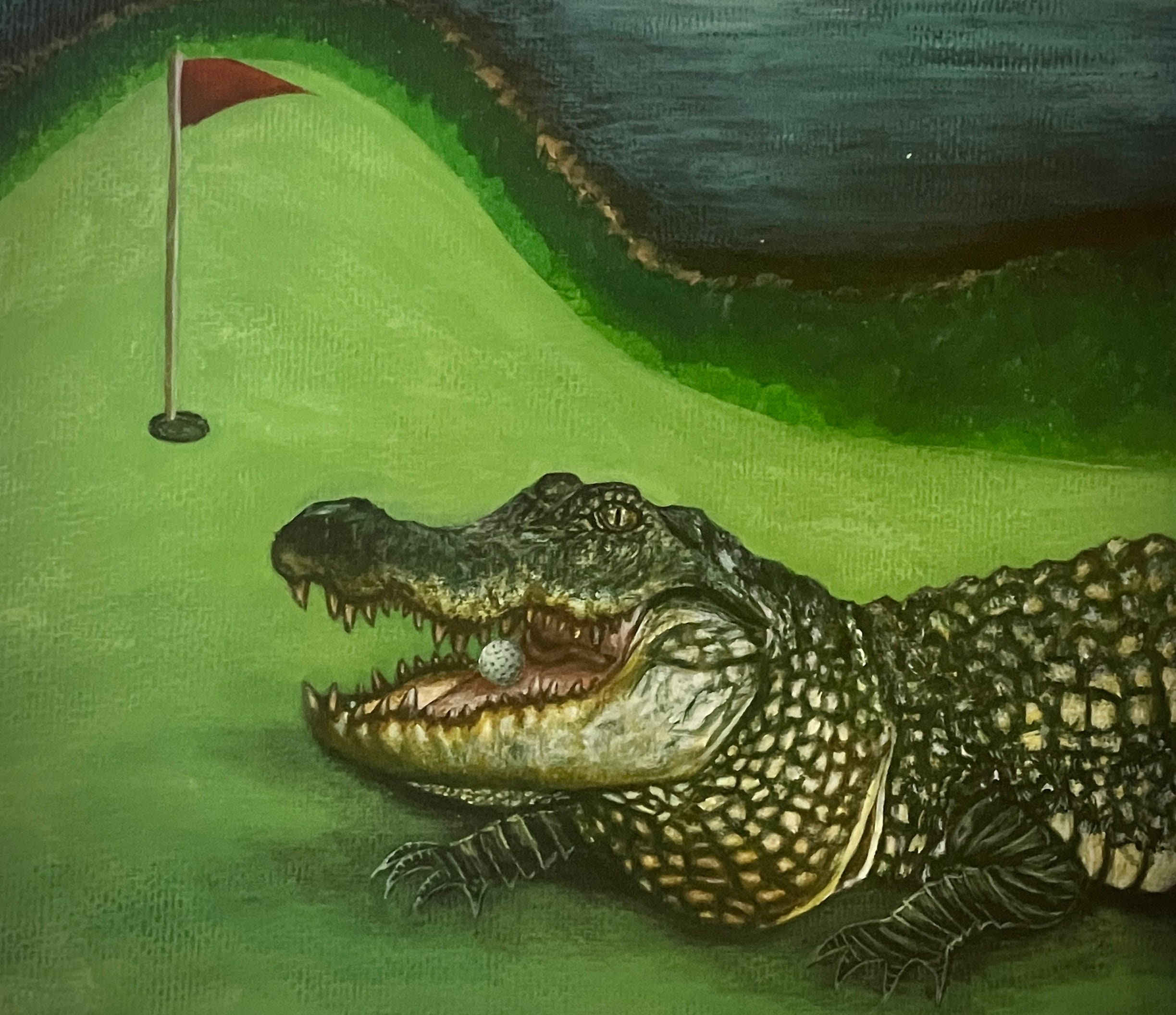 Original Crocodile on Golf Course Painting - Etsy
