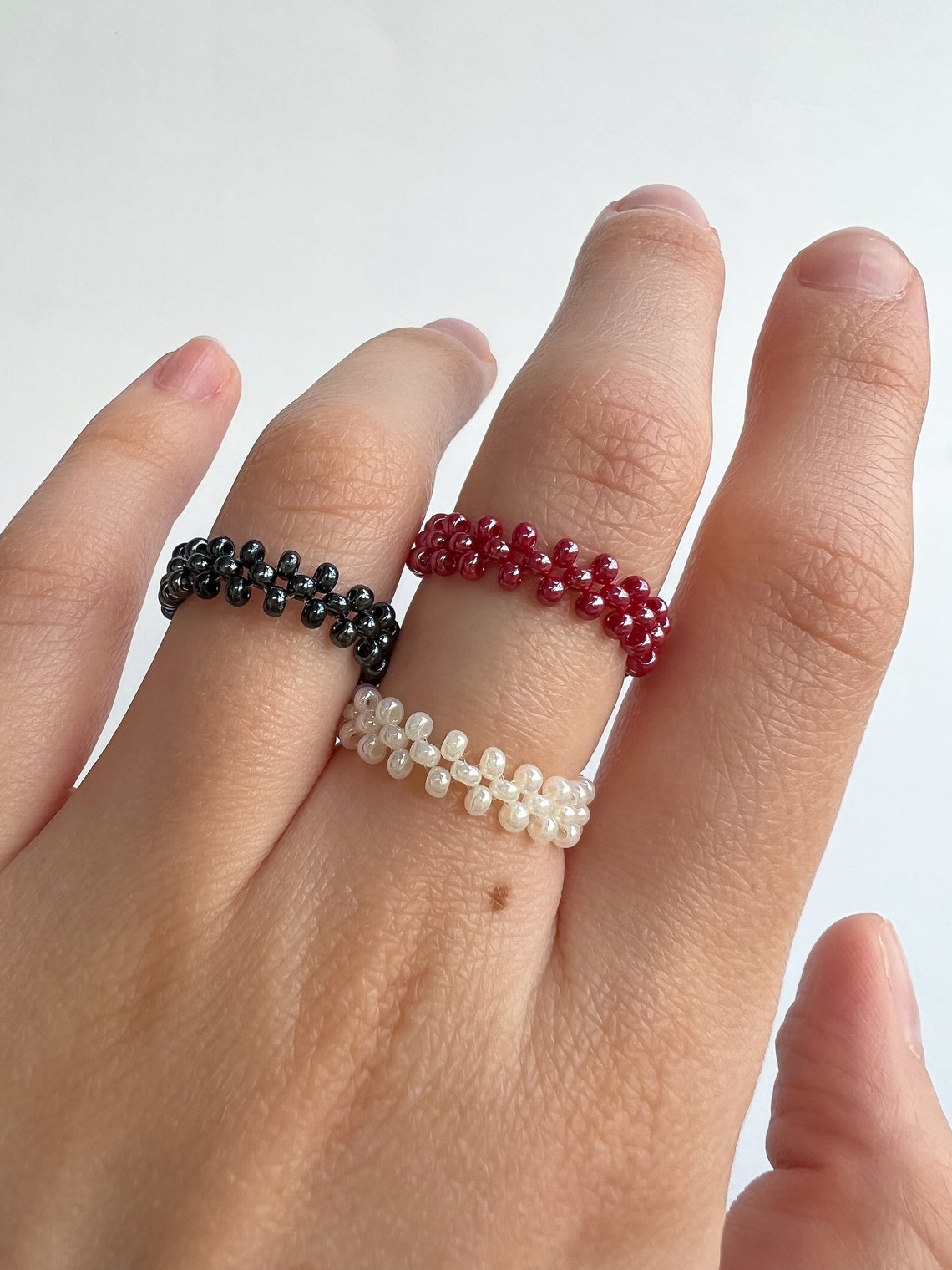 Beaded Colored Couple Rings Set - Etsy