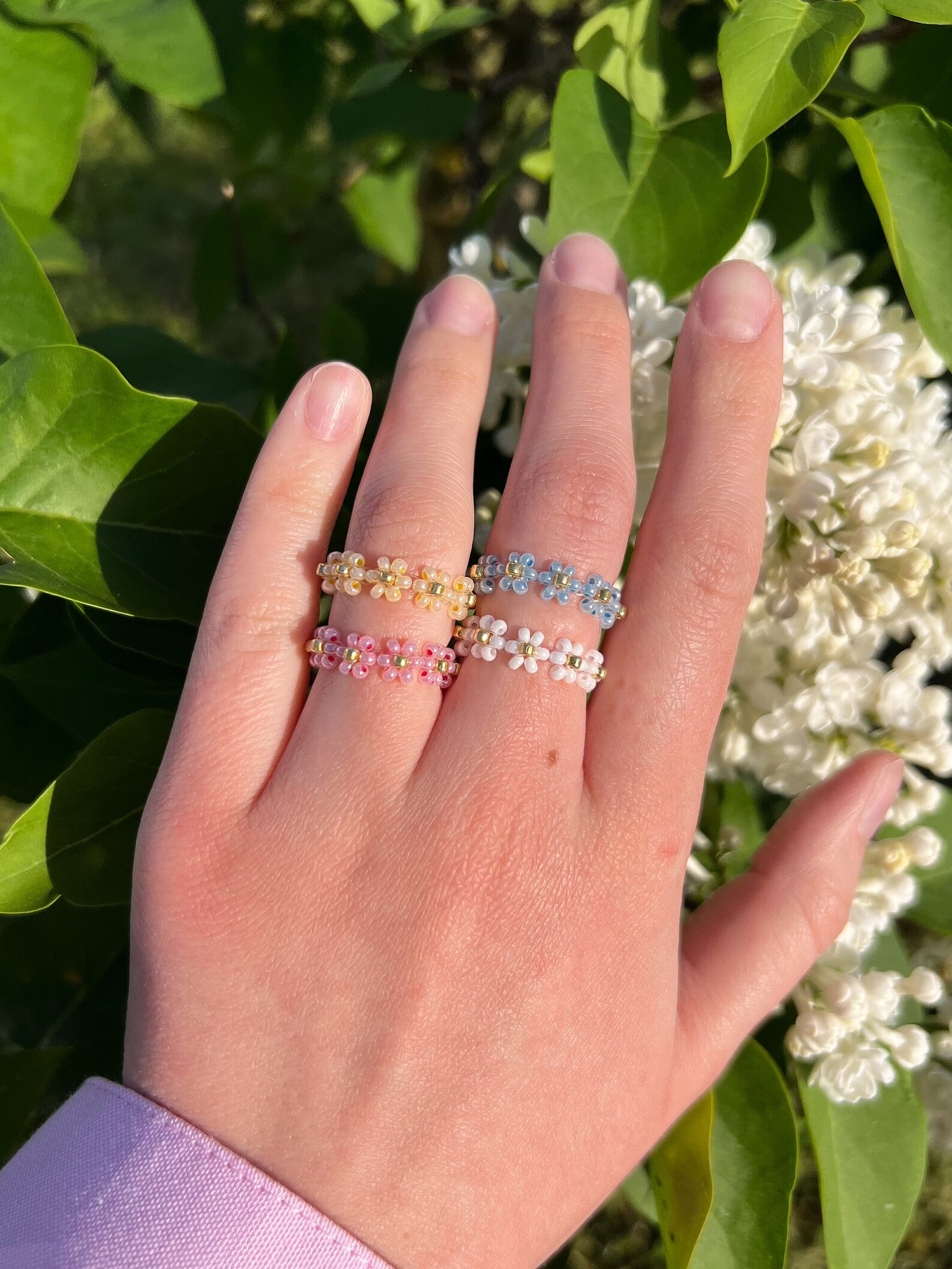 Summer Rings Set | Beaded Flower Rings - Etsy