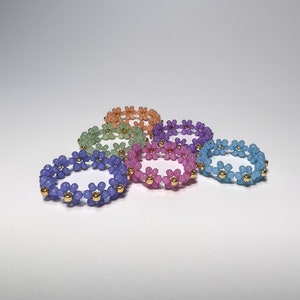 Set of 6 Seed Bead Rings, Beaded Flower Rings - Etsy