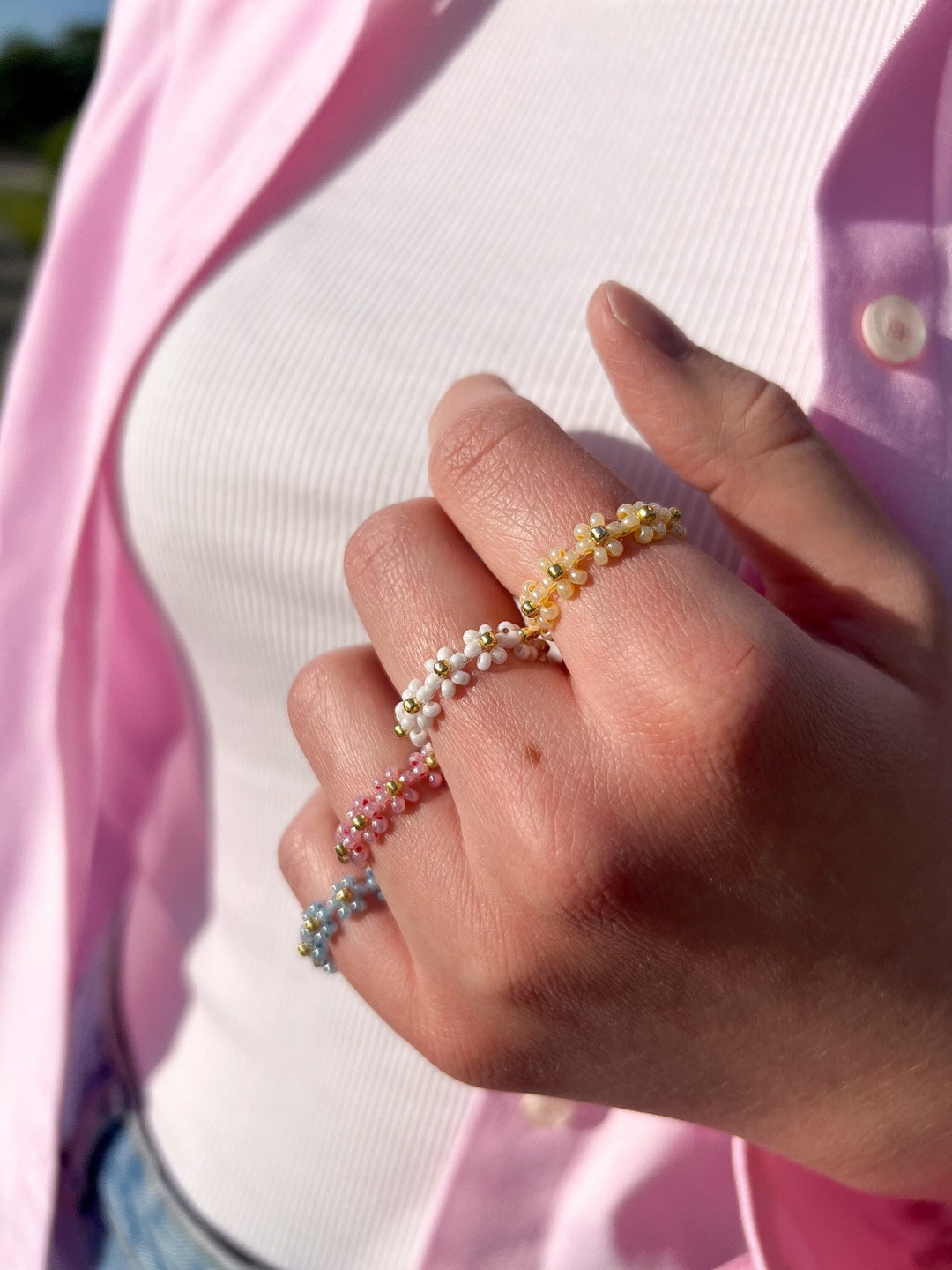 Summer Rings Set | Beaded Flower Rings - Etsy