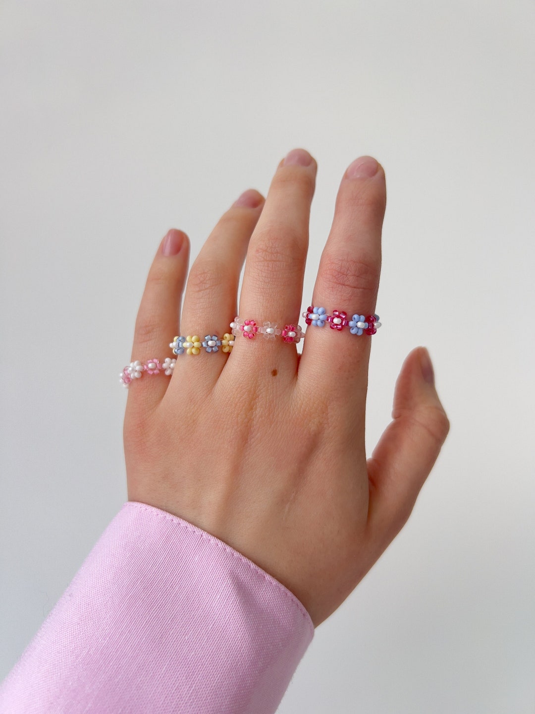 Beaded Pretty Flower Rings - Etsy