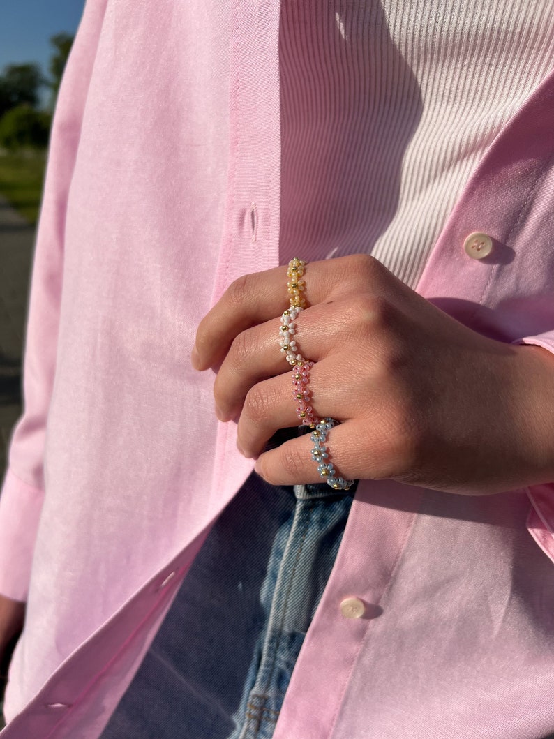 Summer Rings Set | Beaded Flower Rings - Etsy