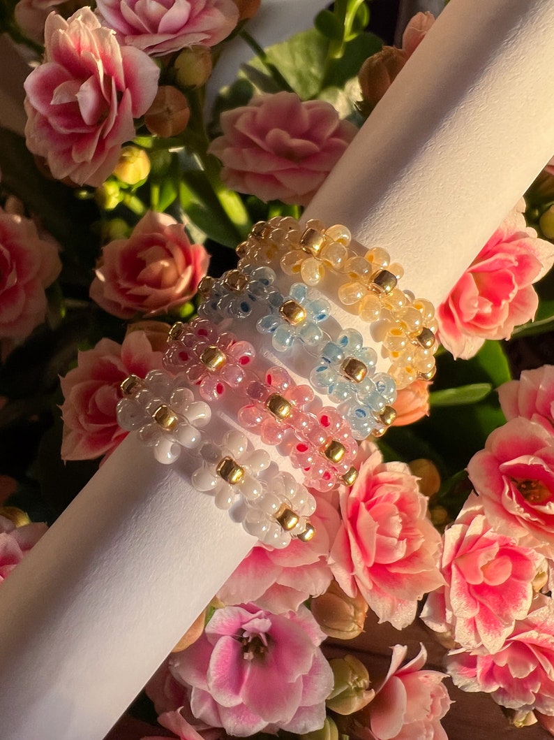 Summer Rings Set | Beaded Flower Rings - Etsy