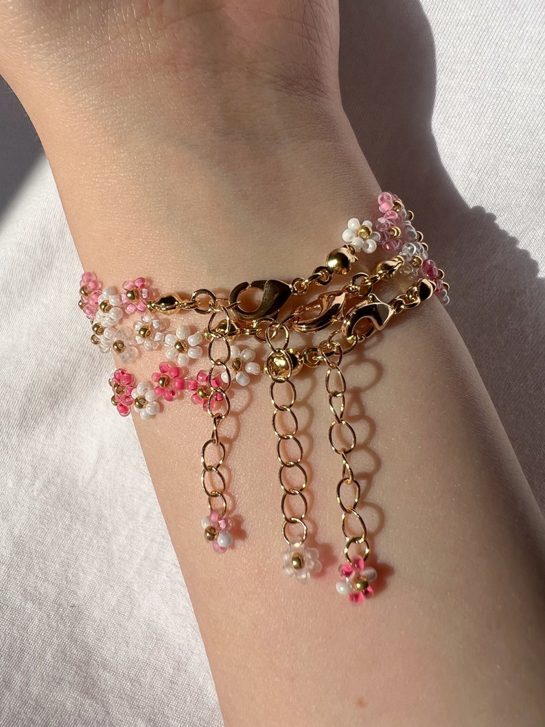 Beaded Flower Bracelet 18K Gold Plated Clasp Handmade Bracelet Zig Zag ...