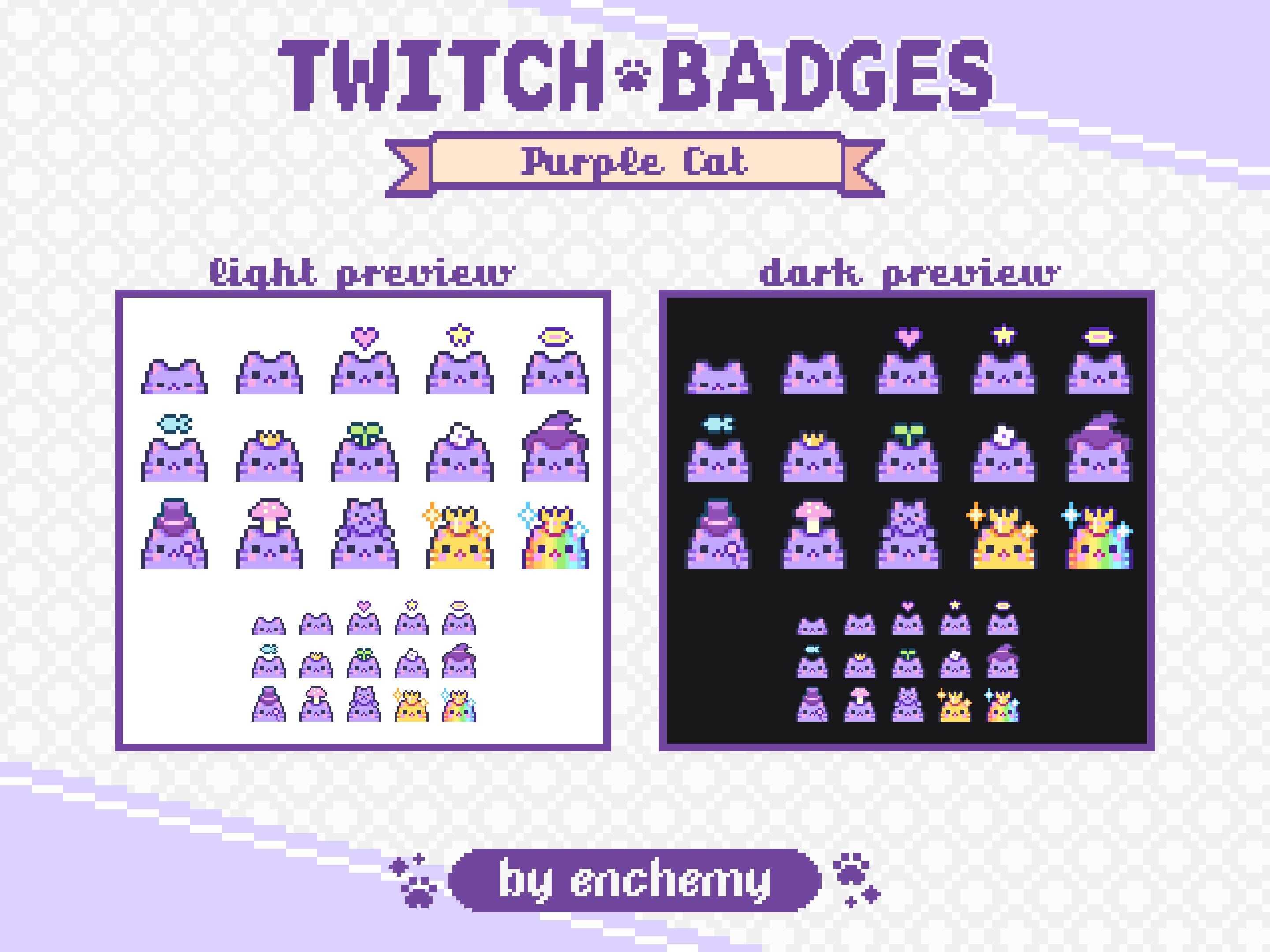 Purple Cat Face Sub Badges for Twitch, Pixel Art Bit Badges, Cute Kitty ...