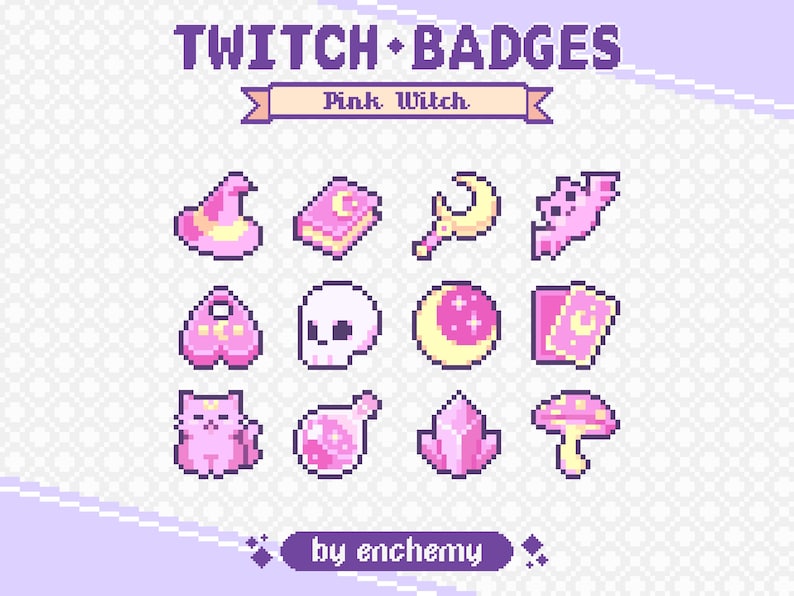 Pink Witchy Sub Badges for Twitch, Cute Pixel Art Bit Badges, Kawaii ...