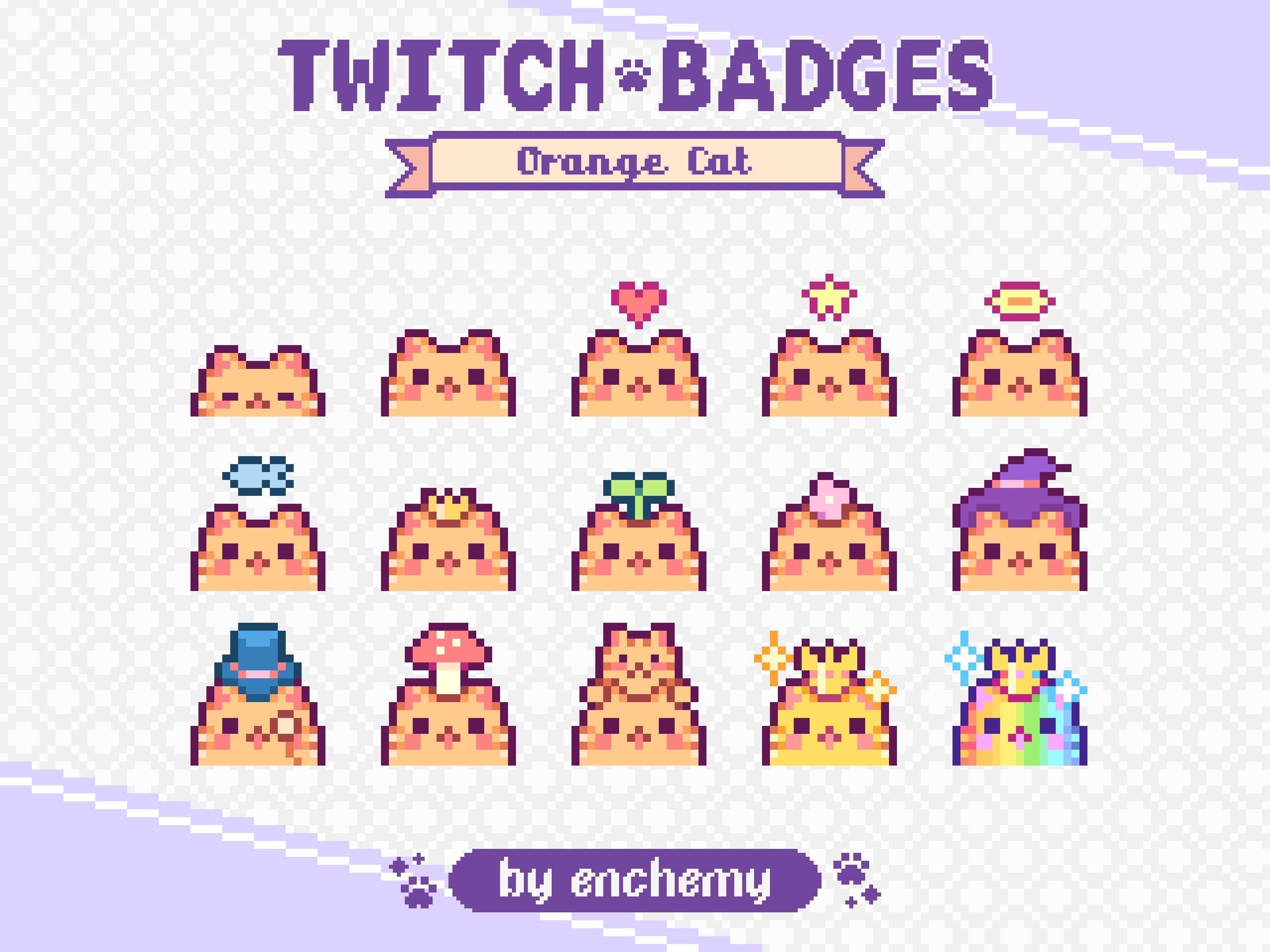 Orange Cat Faces With Hats Pixel Art Sub/bit Badges for Twitch (digital ...