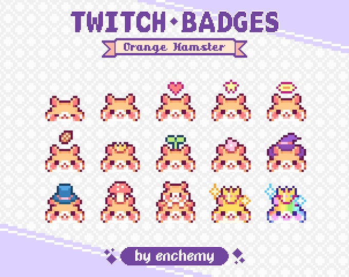 Orange Hamster Face Sub Badges for Twitch, Pixel Art Bit Badges, Cute ...