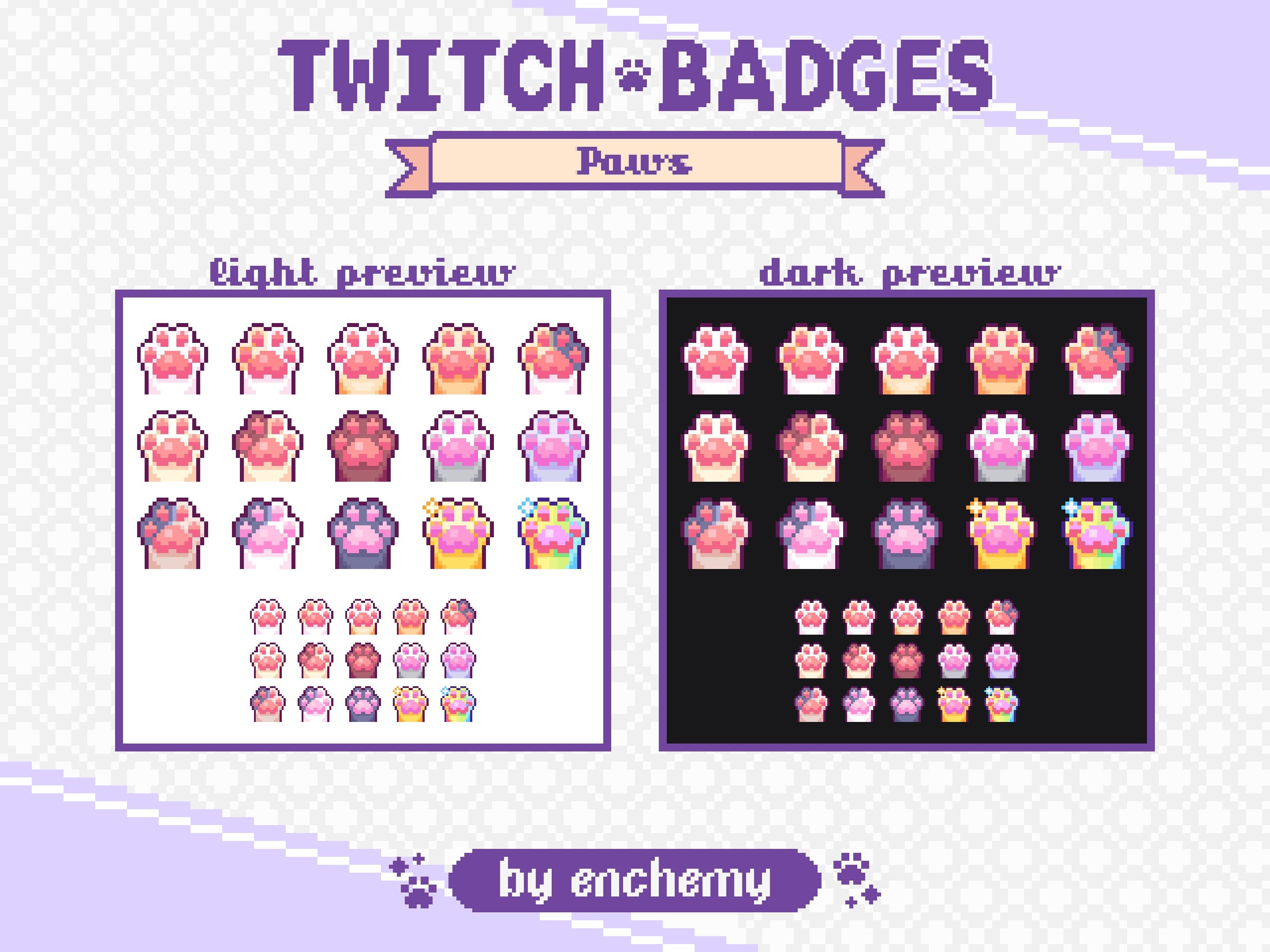 Cute Pet Paw Sub Badges for Twitch, Pixel Art Bit Badges, Kitty Toe ...