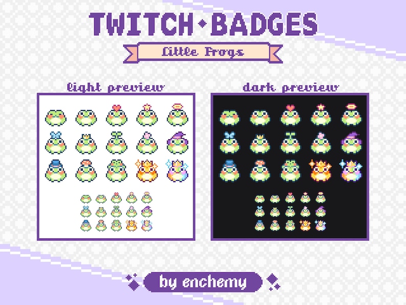 Cute Little Frogs Sub Badges for Twitch, Kawaii Tiny Froggies With Hats ...