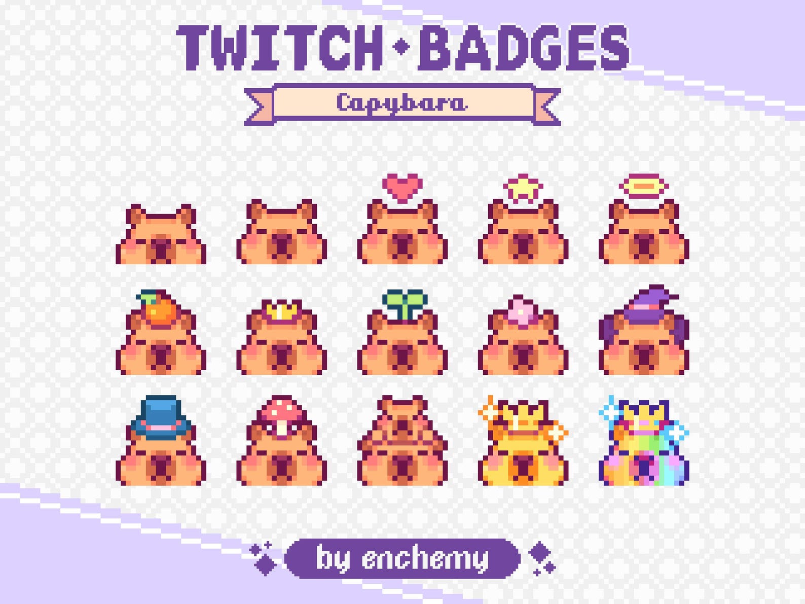 Capybara Faces With Hats Pixel Art Sub/bit Badges for Twitch (digital ...
