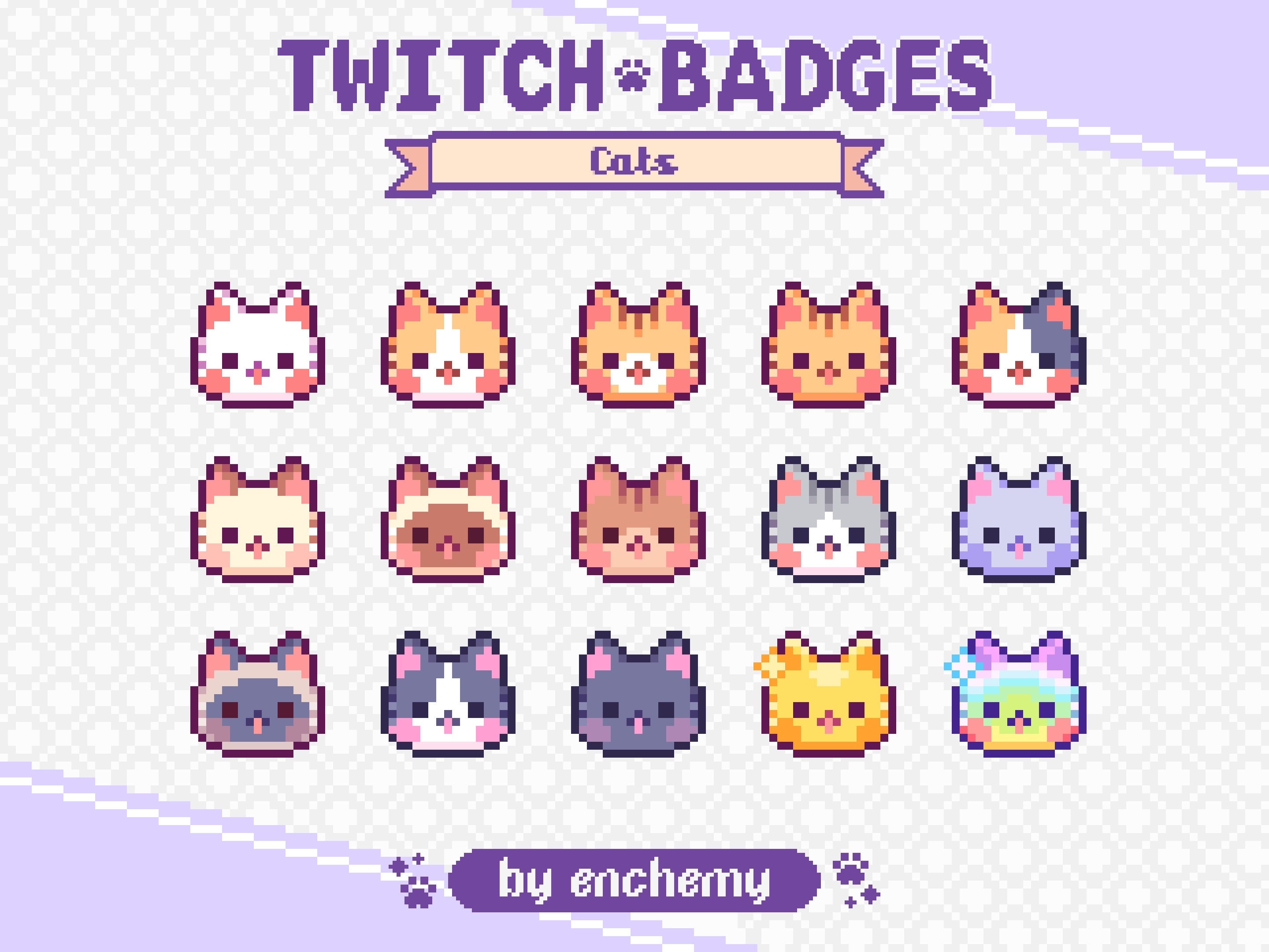 Cat Face Sub Badges for Twitch, Pixel Art Bit Badges, Cute Kitty Cat ...