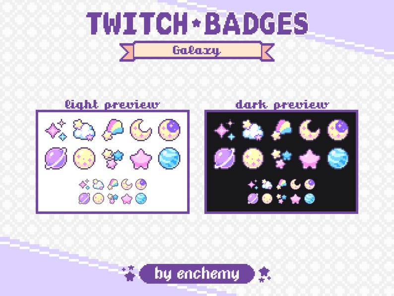 Galaxy Sub Badges for Twitch, Celestial Space Pixel Art Bit Badges ...