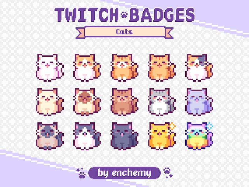 Cat Sub Badges for Twitch, Pixel Art Bit Badges, Cute Kitty Cat, Kawaii ...