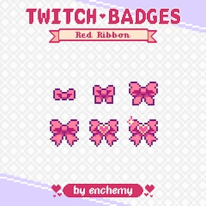 Red Ribbon Sub Badges for Twitch, Magic Girl Bow Hair Tie Pixel Bit ...