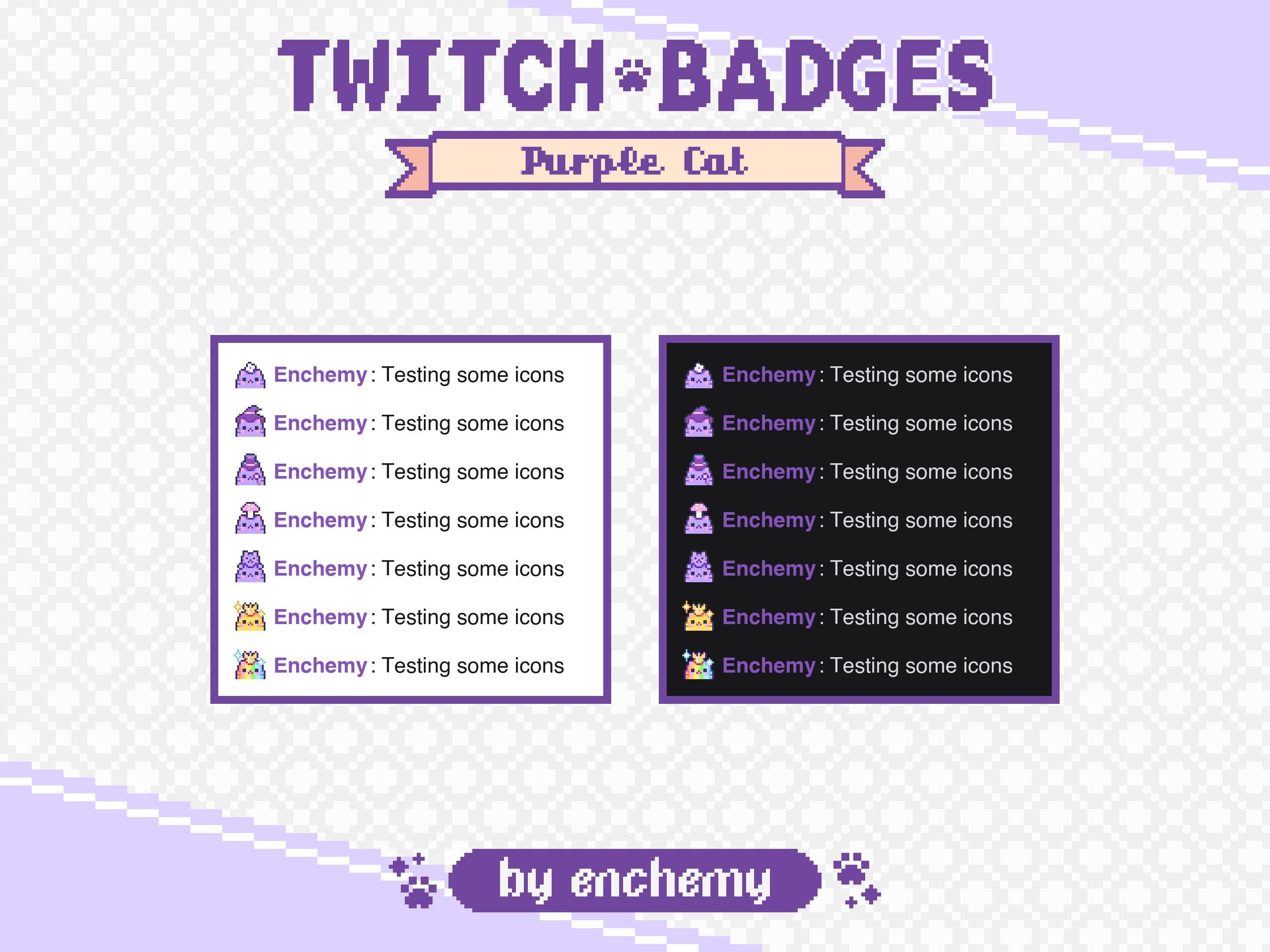 Purple Cat Face Sub Badges for Twitch, Pixel Art Bit Badges, Cute Kitty ...
