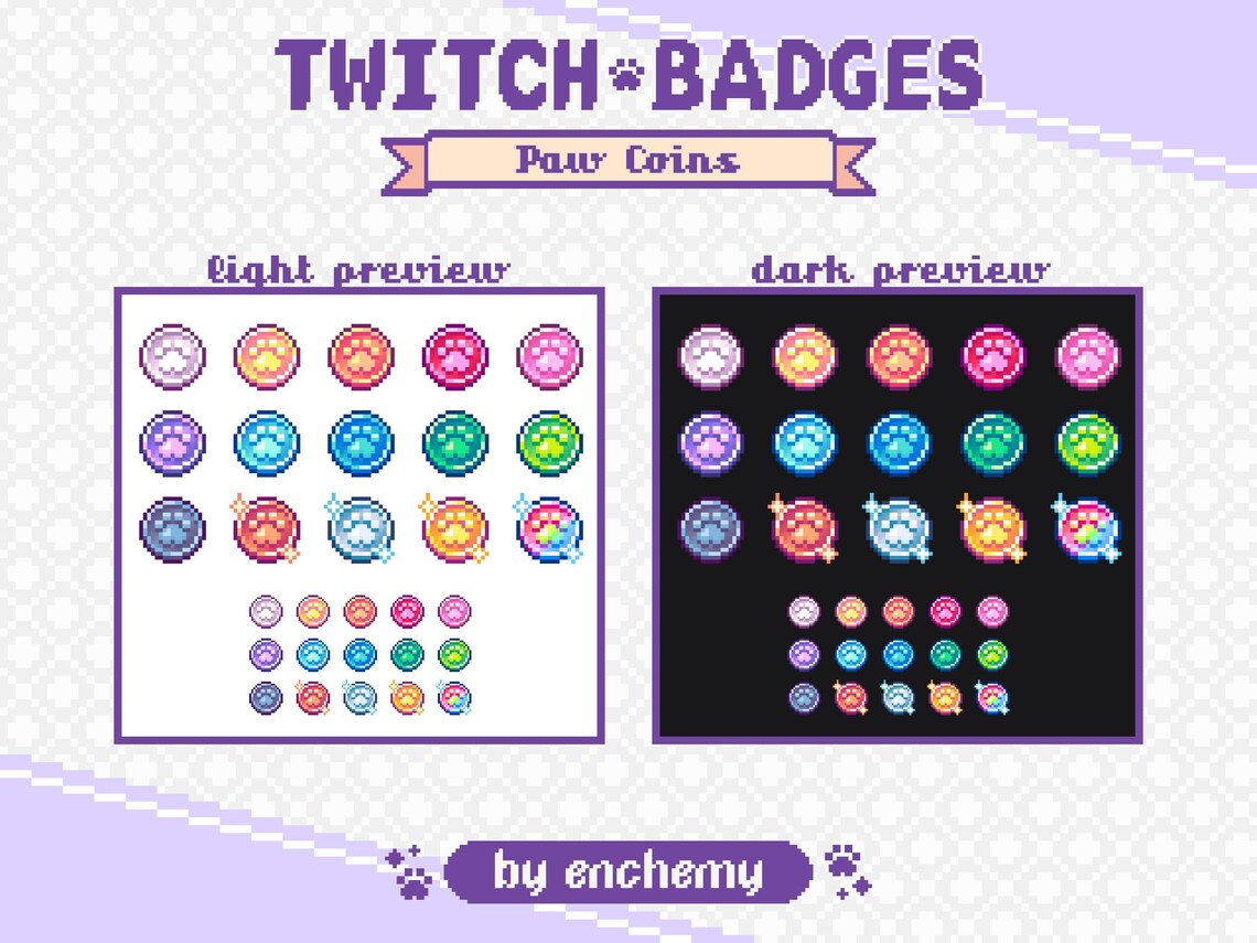 Paw Coin Sub Badges for Twitch, Pixel Art Bit Badges, Kitty Toe Beans ...