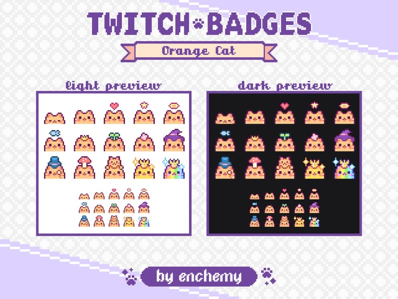 Orange Cat Face Sub Badges for Twitch, Pixel Art Bit Badges, Cute Kitty ...