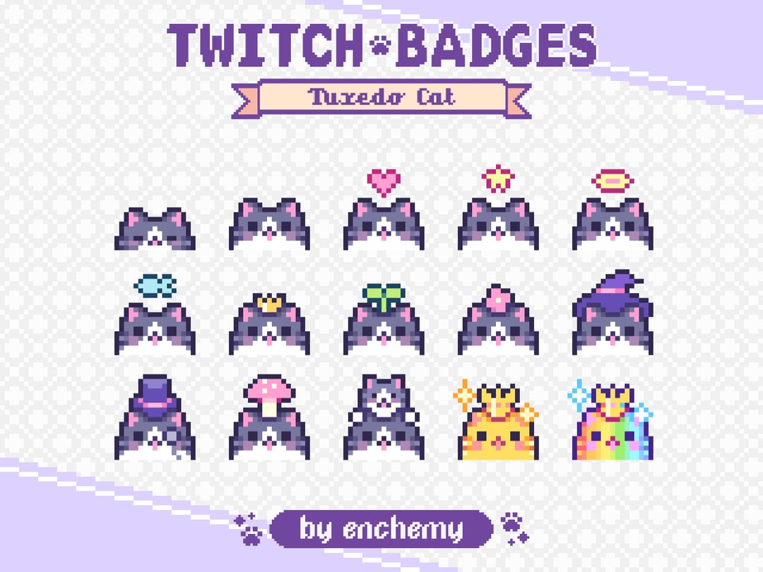 Tuxedo Cat Faces With Hats Pixel Art Sub/bit Badges for Twitch (digital ...