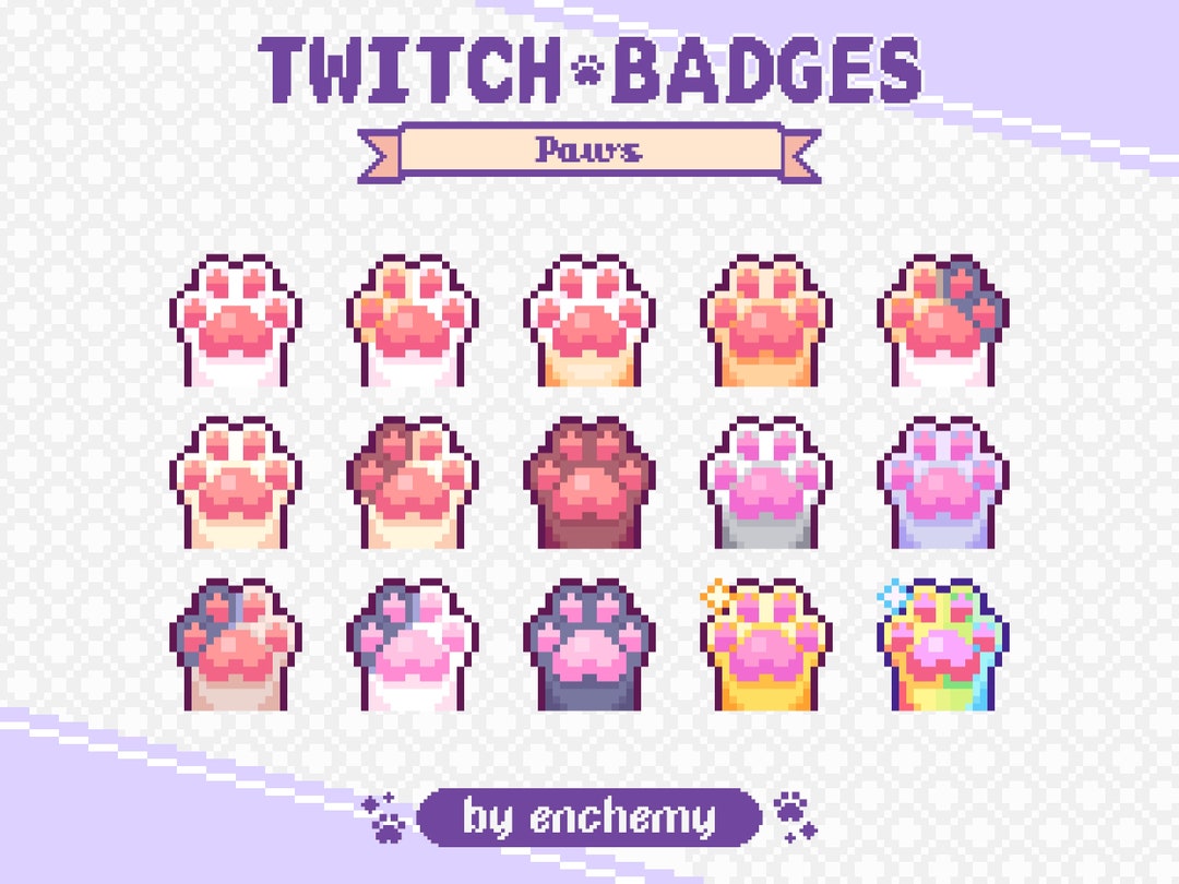 Cute Pet Paw Sub Badges for Twitch, Pixel Art Bit Badges, Kitty Toe ...